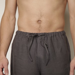 Linen Men's Pajama Pants With Open Front Fly. Handmade Lounge Trousers ...