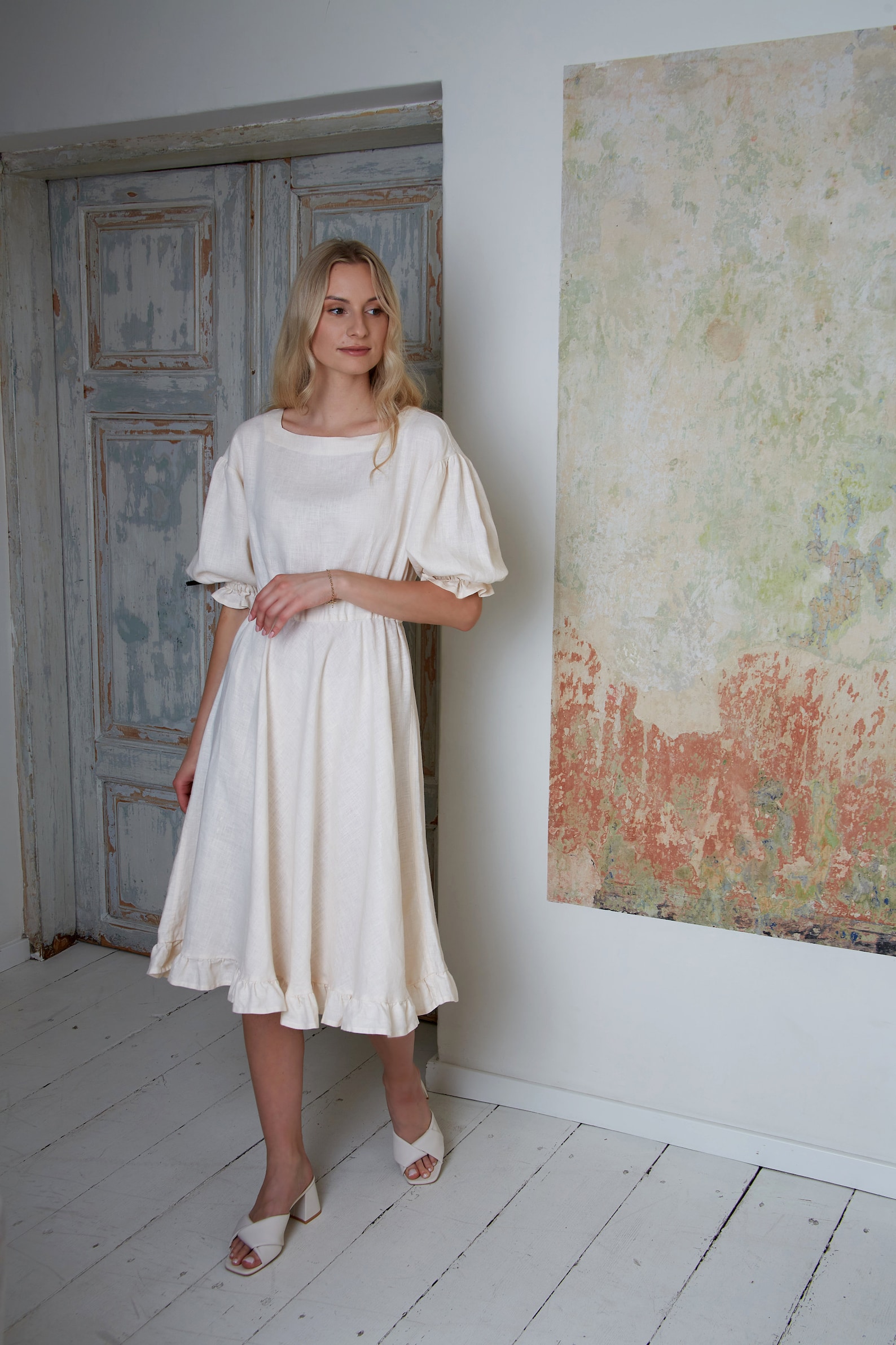 Linen Midi Dress ROMANCE With Ruffles/ Romantic Summer Dress - Etsy