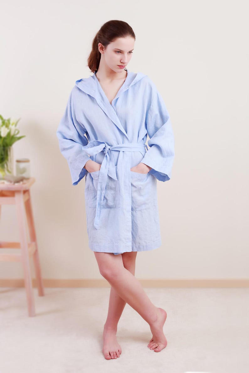 Linen Bath Robe Hooded Short MILDA / Oversize Longsleeve | Etsy
