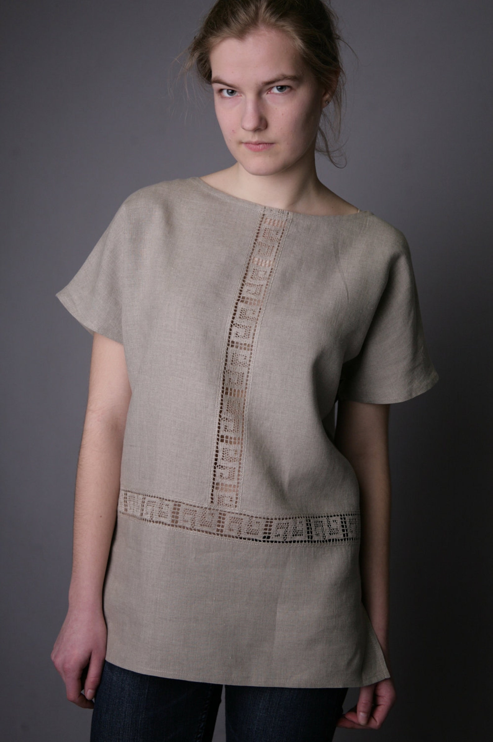 Linen Natural Tunic Antique With Pure Linen Lace/ Linen Boho - Etsy