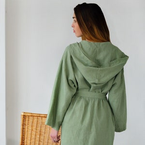 Linen Bath Robe Hooded Short MILDA / Oversize Longsleeve Gown/ Belted ...