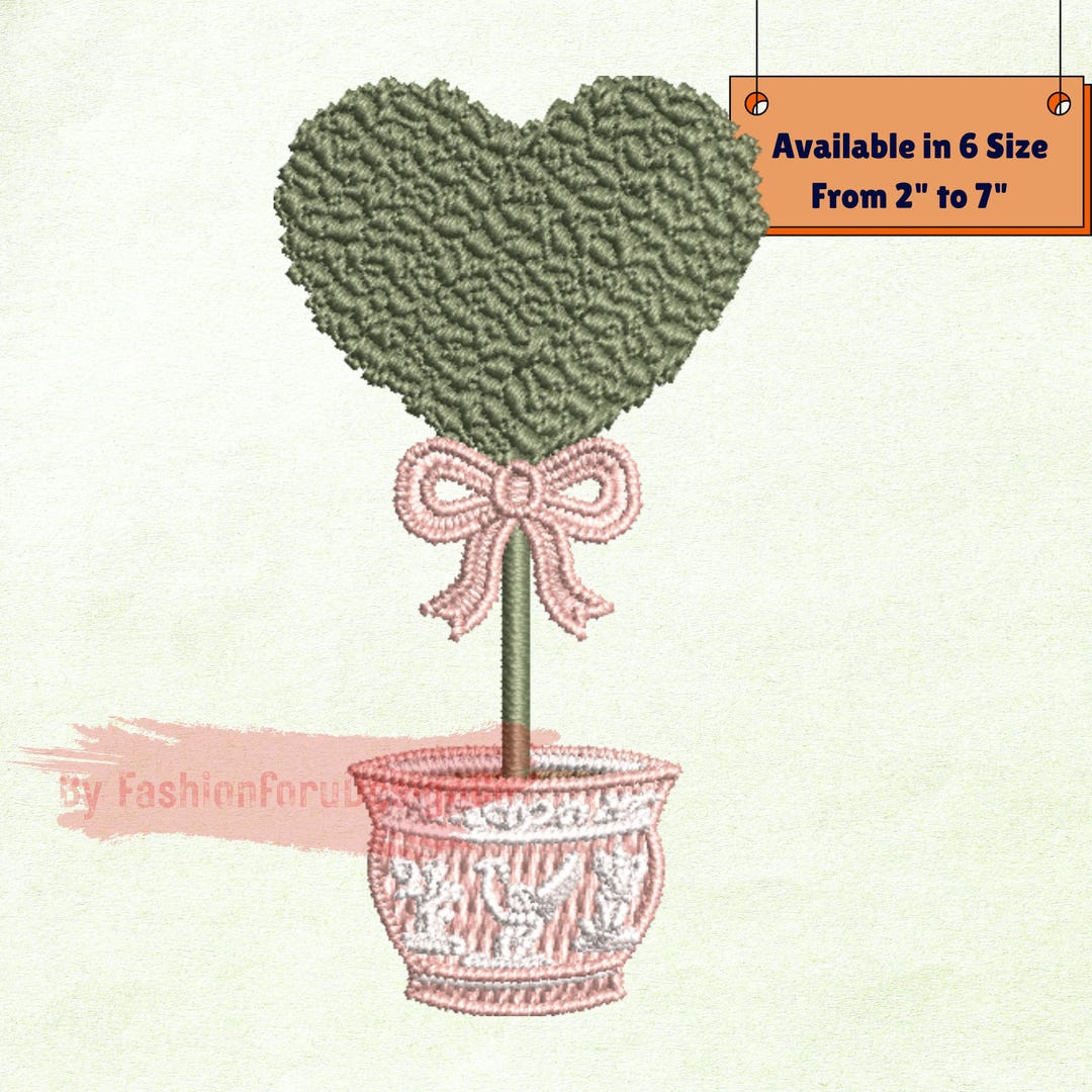 Heart Topiary Embroidery Design, Chinoiserie Boxwood Tree Machine ...