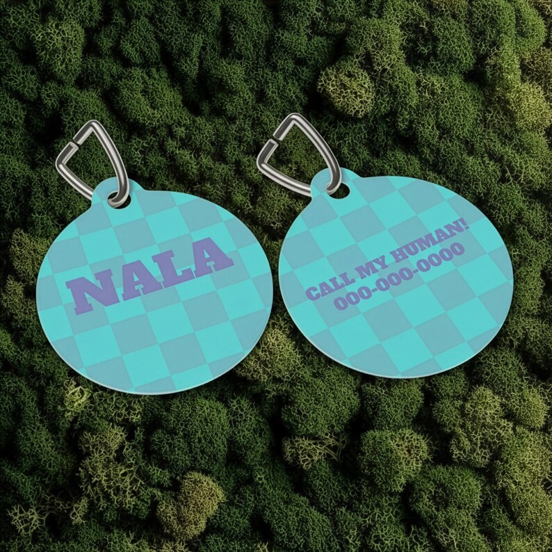 Cat Name Tag | Personalized Cat ID Tag | Checkered Pet Tag | Custom Cat ...