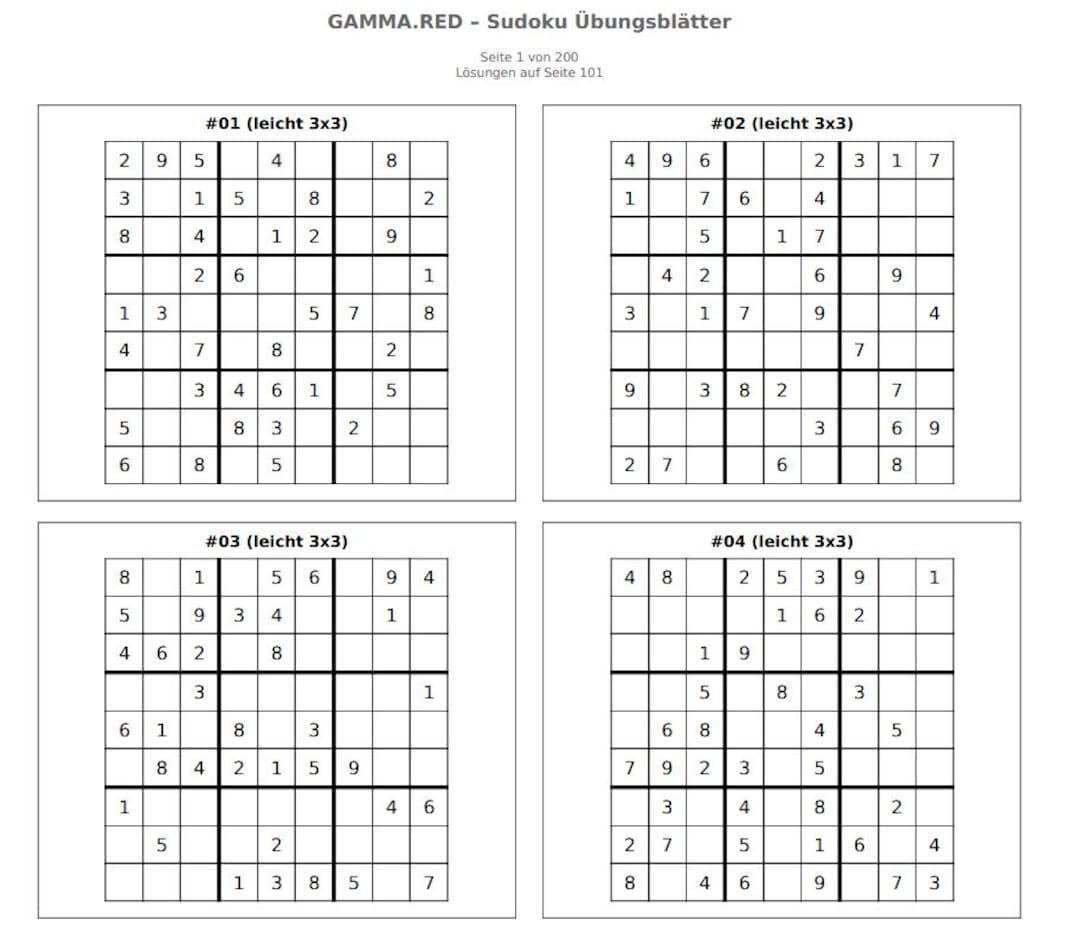 Sudoku - 1800 Puzzles (3x3, Easy, Medium, Hard) - Etsy
