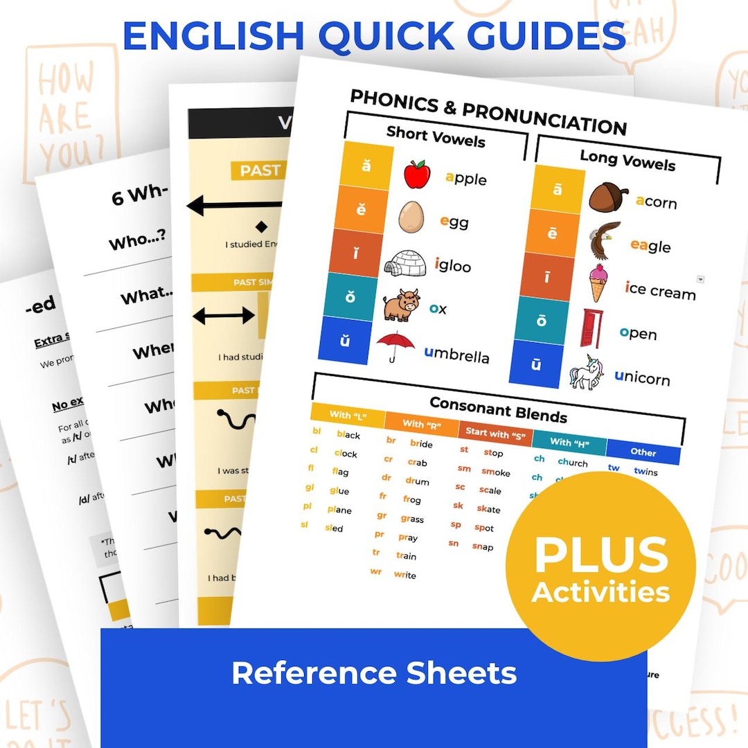English Quick Guides—esl Reference Sheets for Students With Activities ...