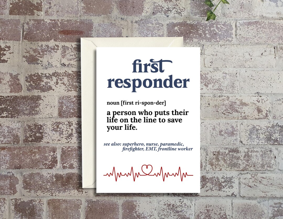 First Responder Definition Greeting Card, Thank You Firefighter EMT ...
