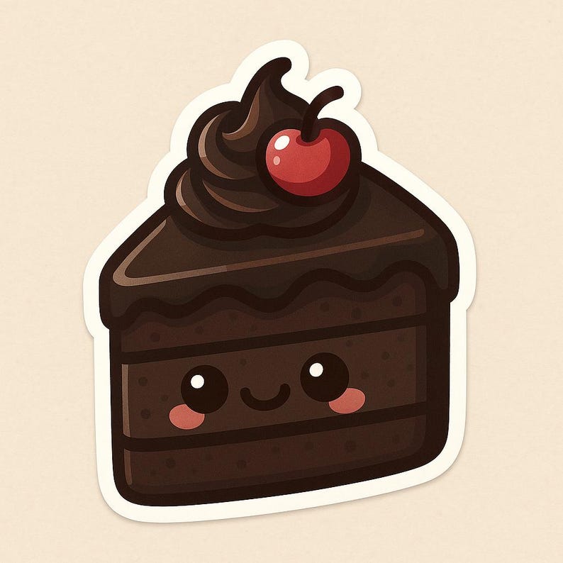 Cute Chocolate Cake Sticker – Kawaii Dessert Mascot – Digital Download ...