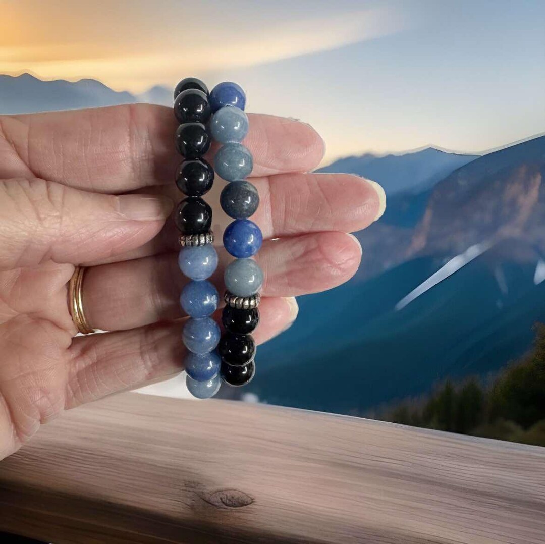 Black Obsidian & Blue Aventurine Bracelet | 8mm Gemstone Stretch ...