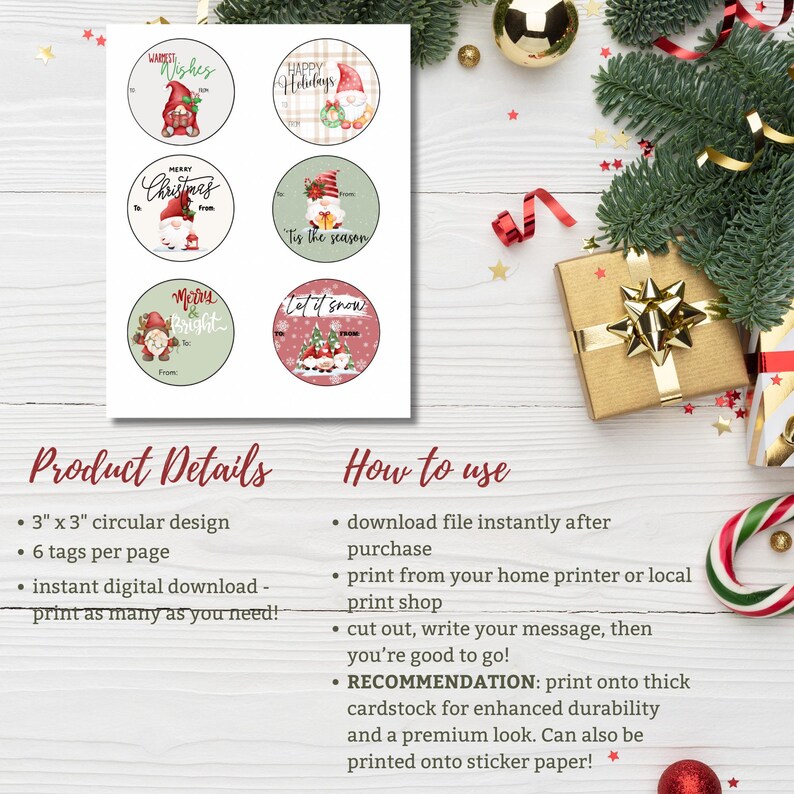 Christmas Gift Tags, Printable, Instant Download, Holiday Tags, Gnomes ...