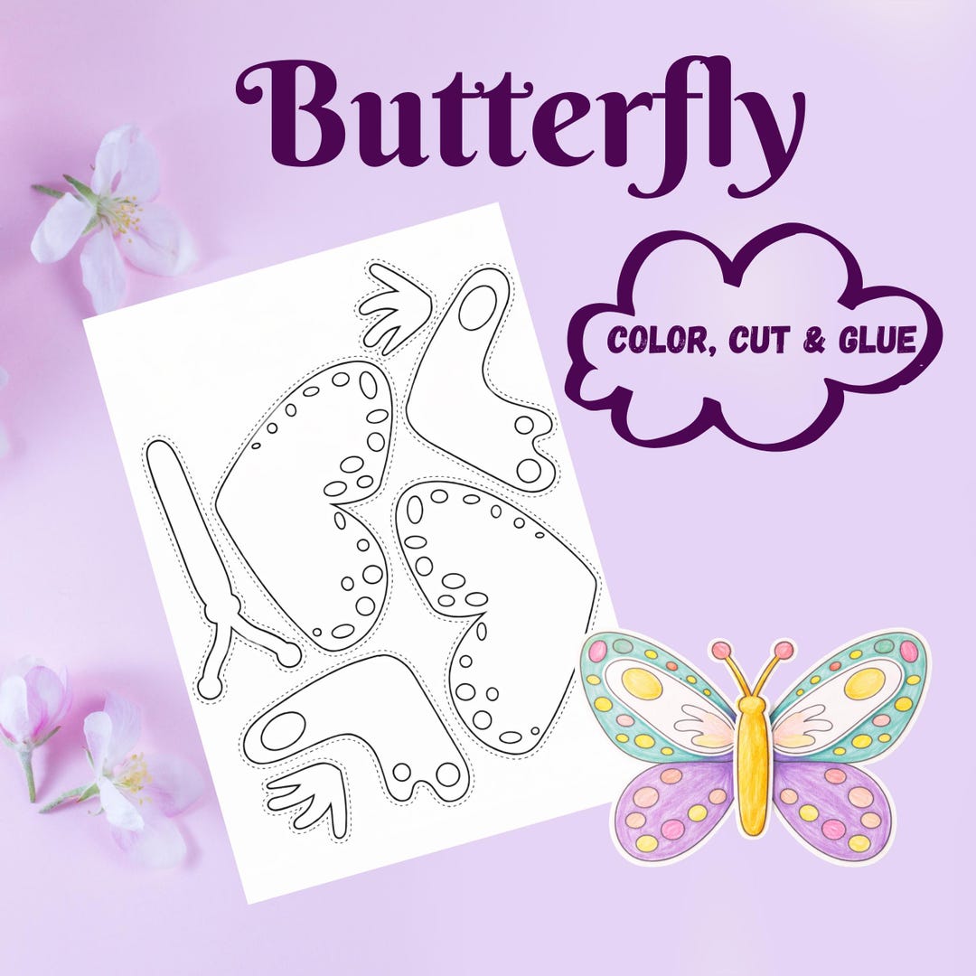Butterfly Cut & Glue Craft, Printable Color, Cut and Assemble Activity ...