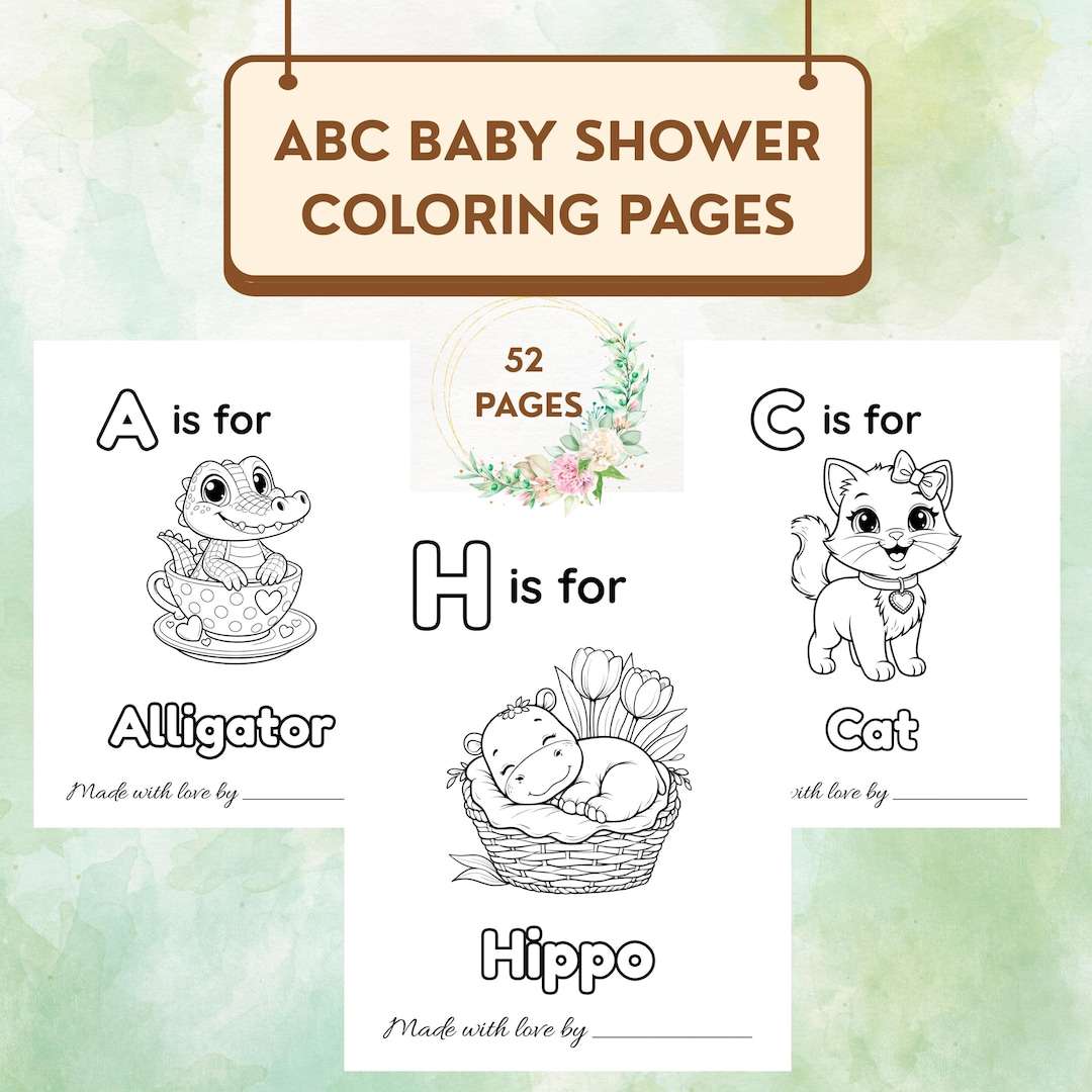 ABC Baby Shower Coloring Book Game, Animal Alphabet A-Z Coloring Pages ...