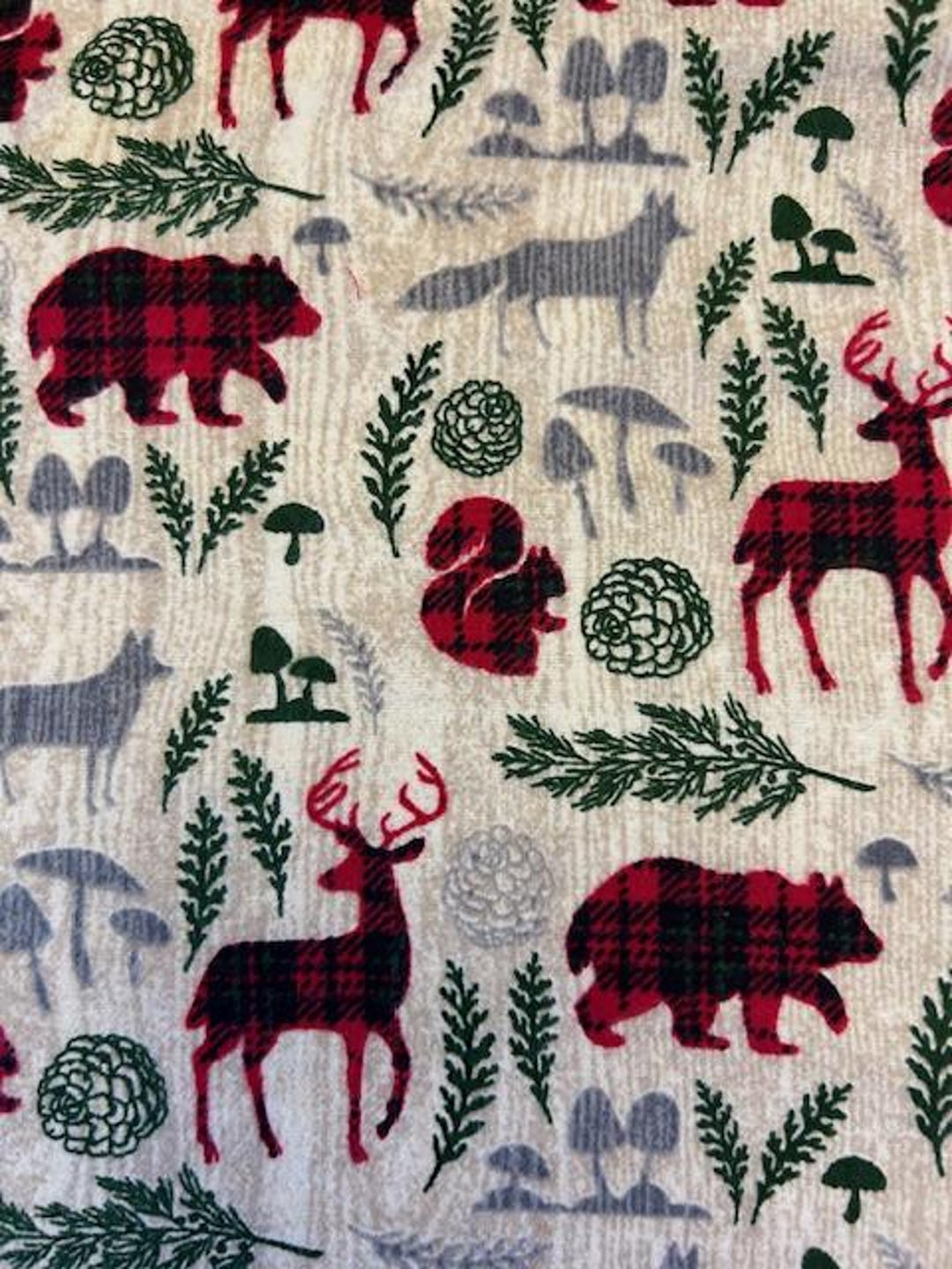 PLAID WOODLAND ANIMALS Flannel Fabric - Etsy