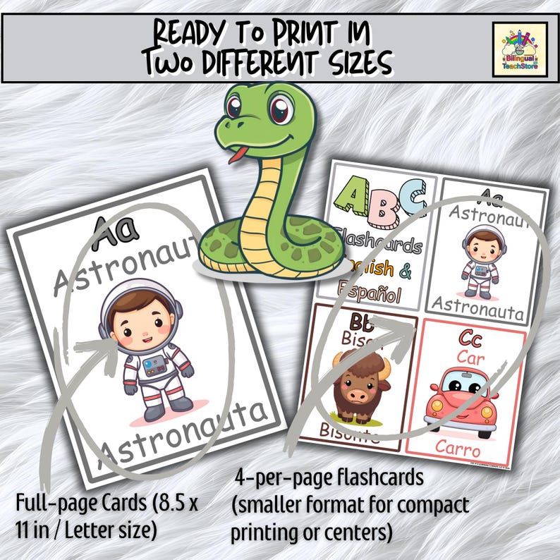 Bilingual ABC Flashcards English & Spanish, A-Z + Ñ, No Prep, Digital ...
