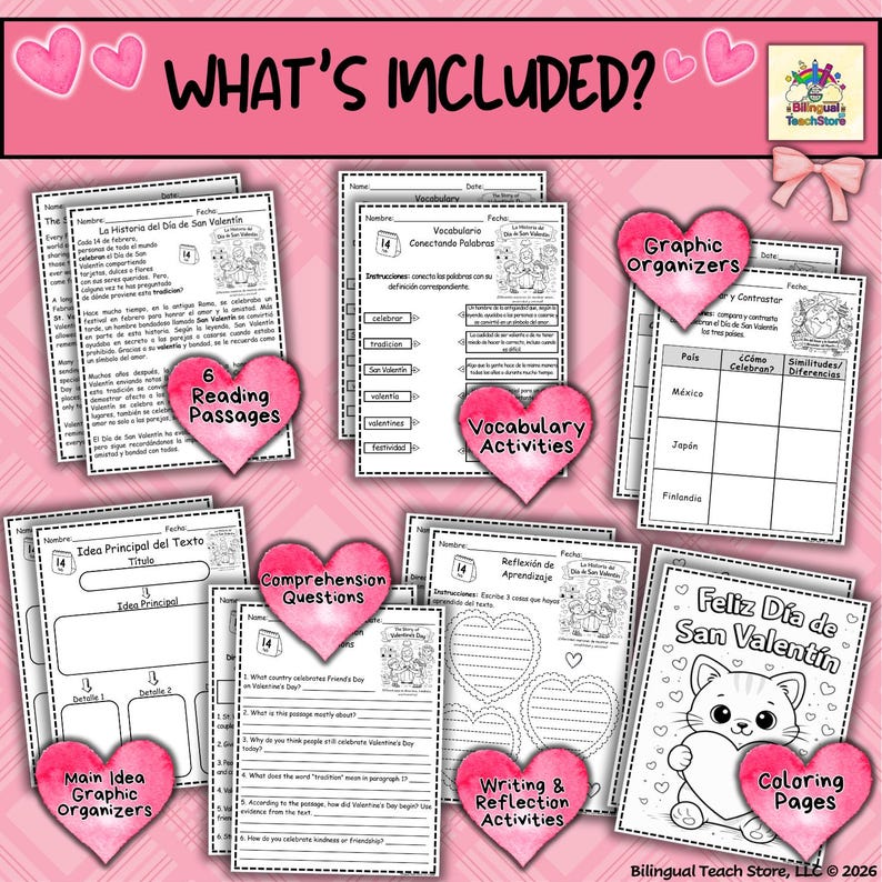 Valentine's Day Bilingual Reading Comprehension Digital Bundle, English ...