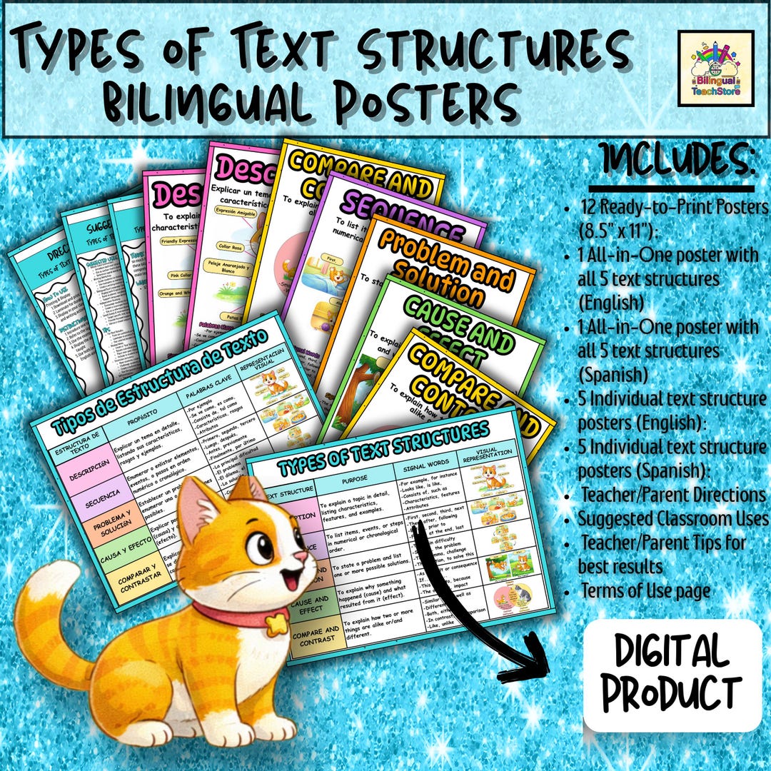 Bilingual Text Structure Posters | English Spanish Reading Anchor ...
