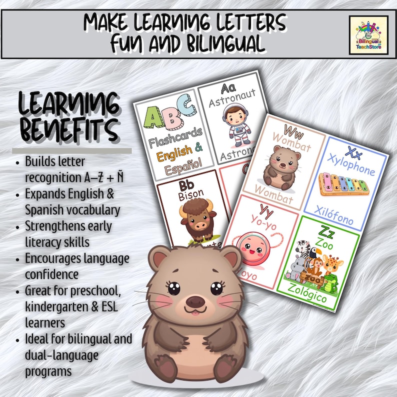 Bilingual ABC Flashcards English & Spanish, A-Z + Ñ, No Prep, Digital ...