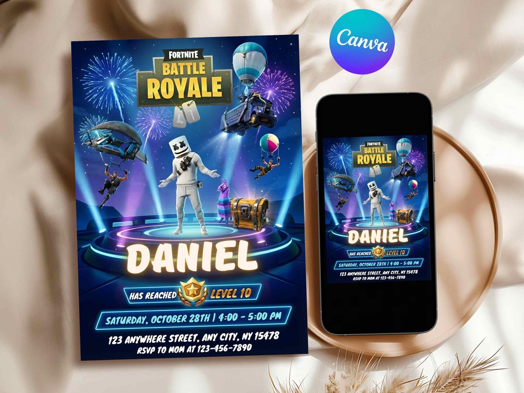 Fort Game Birthday Invitation | Editable Royale Game Party Card | Video ...