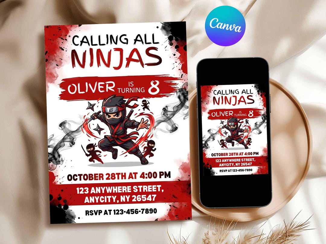 Ninja Kidz Birthday Invitation | Ninja Kidz Party Invite | Ninja Kidz ...