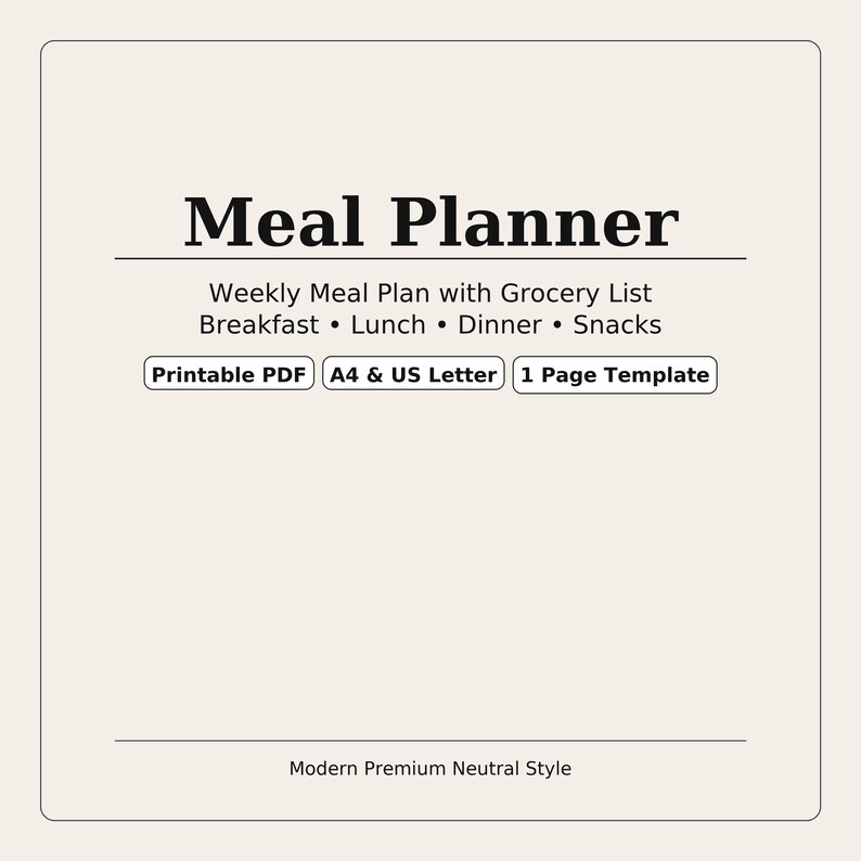 Weekly Meal Planner Printable | Neutral Beige Grocery List (PDF) - Etsy