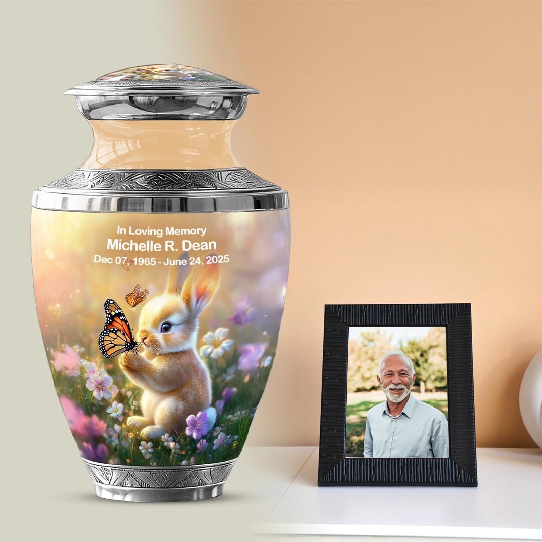 Personalized Bunny Butterfly Cremation Urn, Engraved Tribute Urn ...