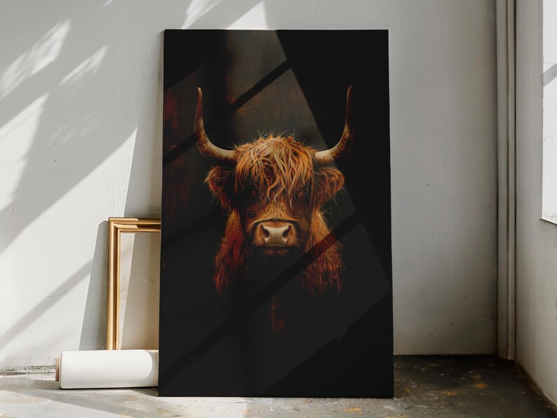 Moody Highland Cow Canvas, Western Gothic Wall Art, Rustic Farmhouse ...