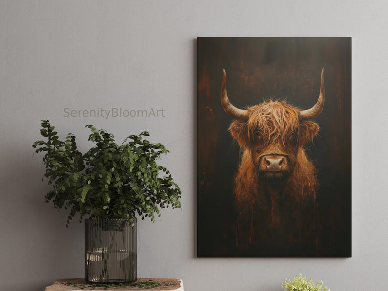 Moody Highland Cow Canvas, Western Gothic Wall Art, Rustic Farmhouse ...