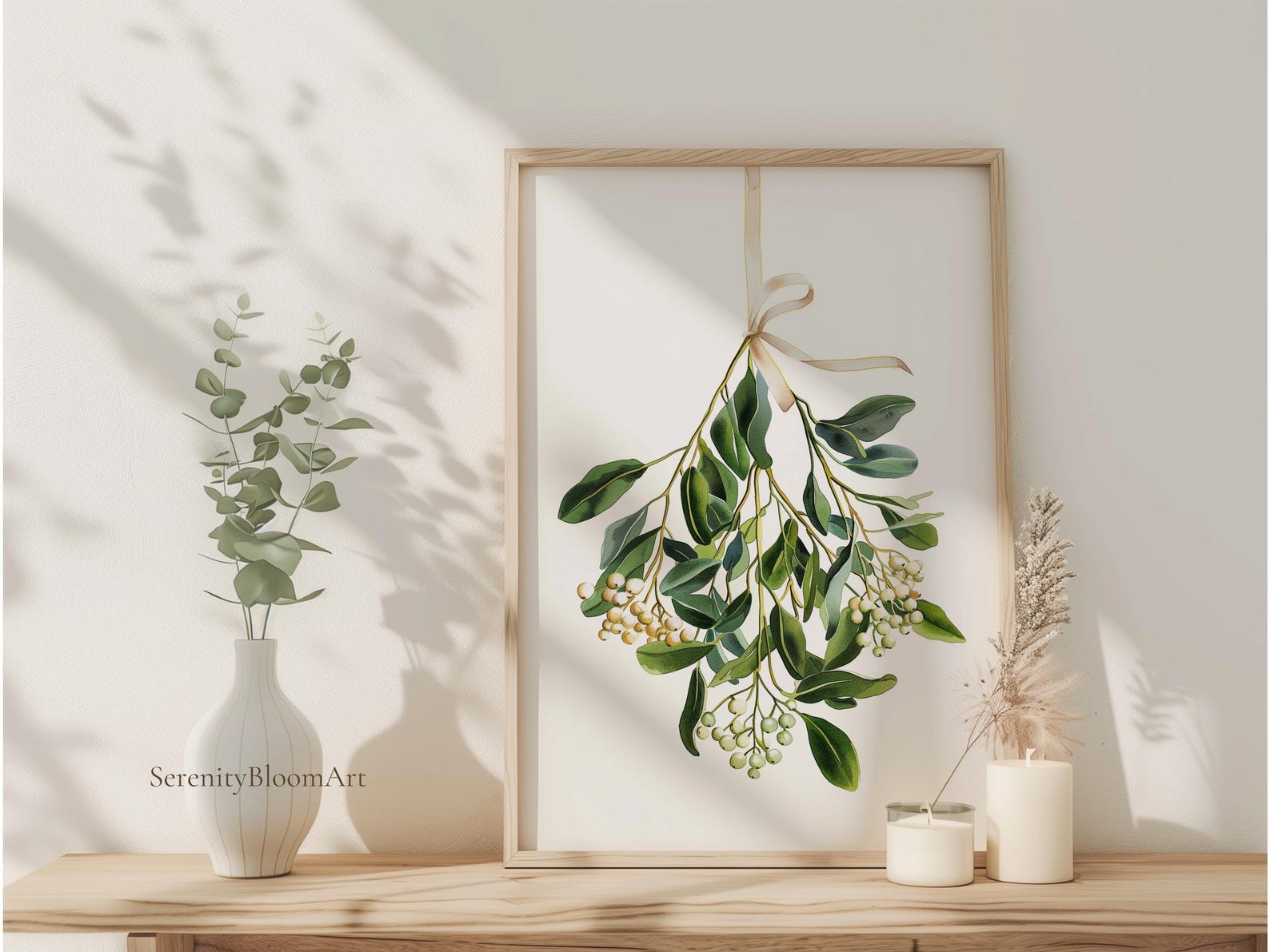 Hanging Mistletoe Wall Art Print, Vintage Botanical Decor, Kissing ...