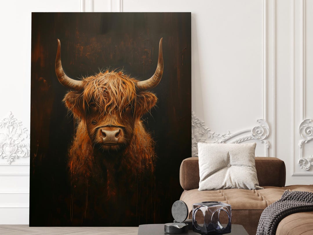 Moody Highland Cow Canvas, Western Gothic Wall Art, Rustic Farmhouse ...