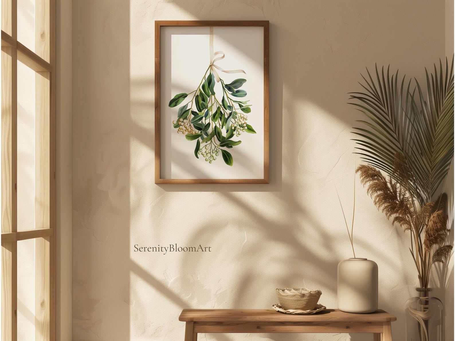 Hanging Mistletoe Wall Art Print, Vintage Botanical Decor, Kissing ...