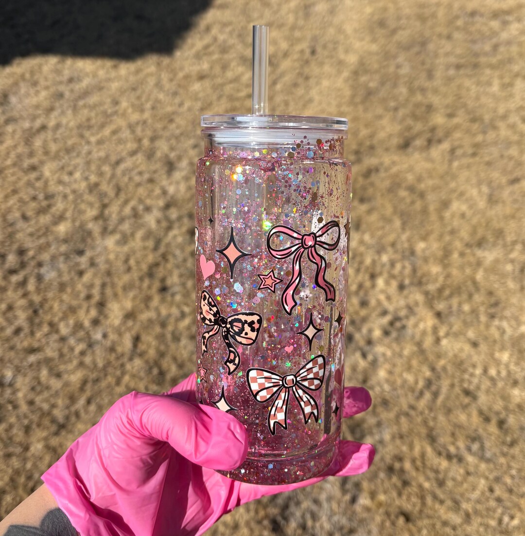 Snow Globe Tumbler 20oz Waterfall Glitter Cup With Straw Etsy