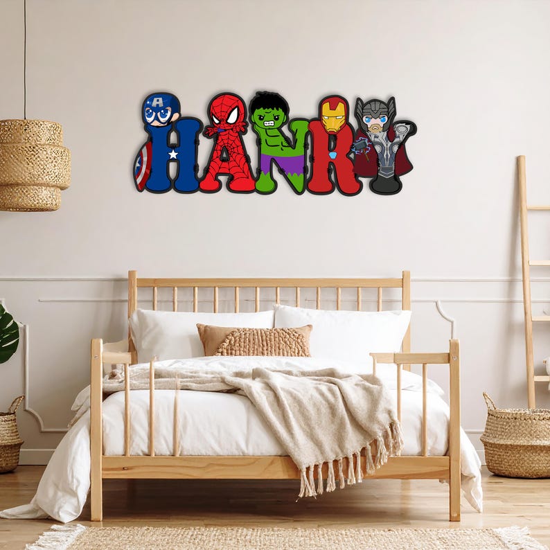 Personalized Superhero Name Sign, Avengers Kids Room Wall Decor, Custom ...
