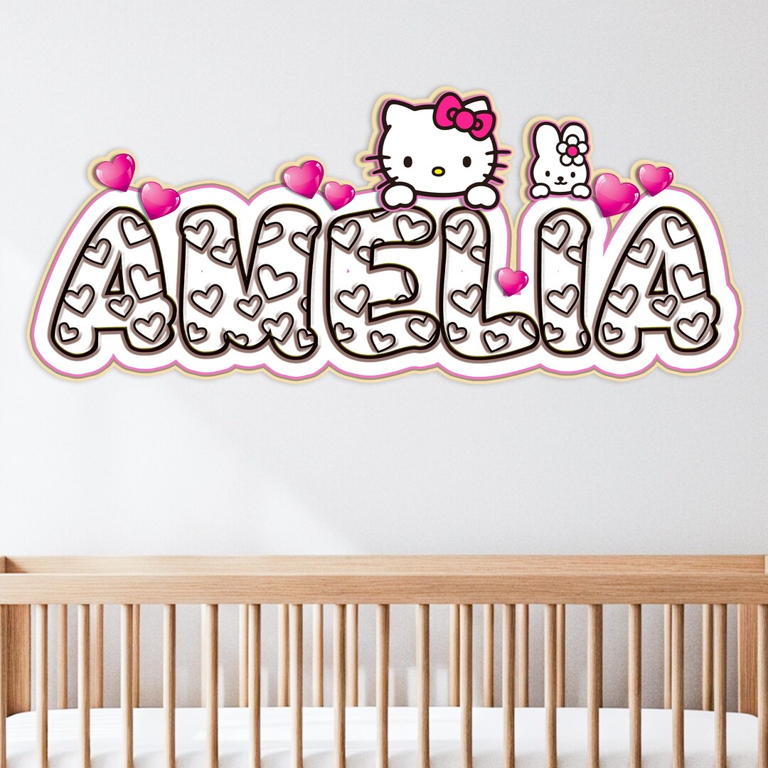 Personalized Hello Kitty Name Sign, Custom Kids Room Wall Decor ...