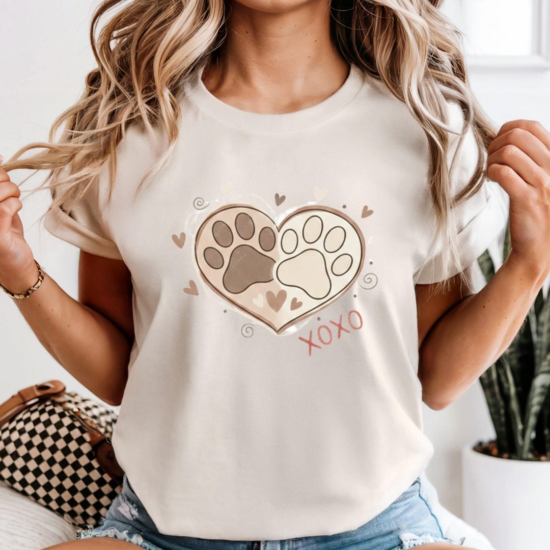 Valentines Day Dog Cat Oxox Heart Shirt, Animal Lover Paw Heart Graphic ...