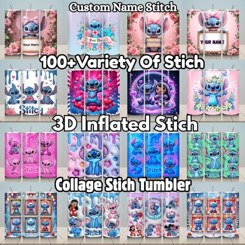 Paquete de más de 100 diseños de vasos Stich / Nombre personalizado PNG ...