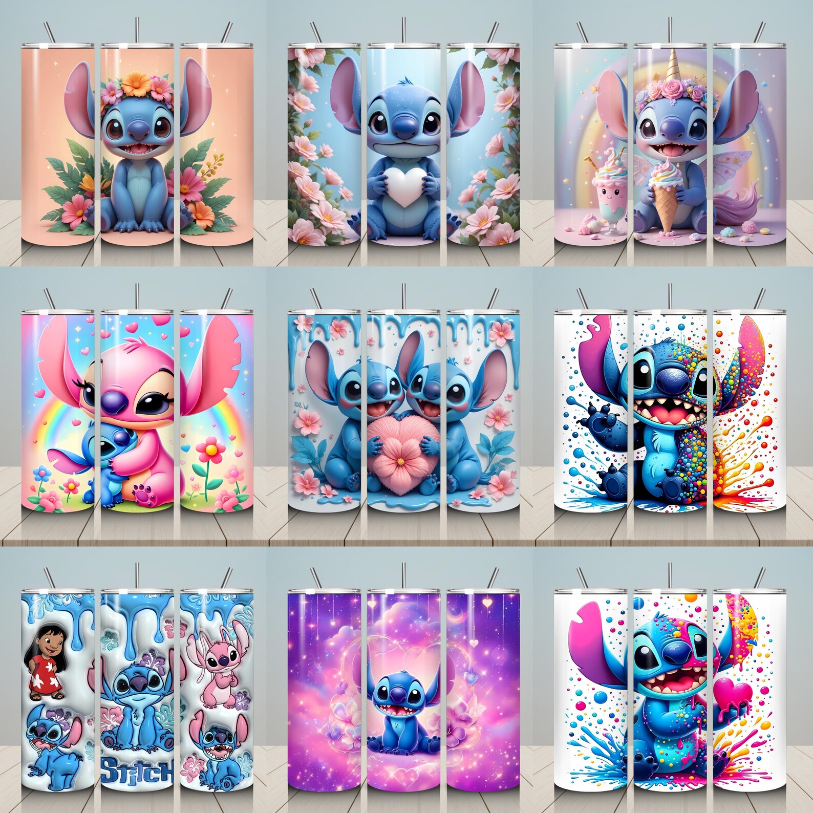100+ Stich Tumbler Designs Bundle | Custom Name PNG | 3D Inflated Stich ...