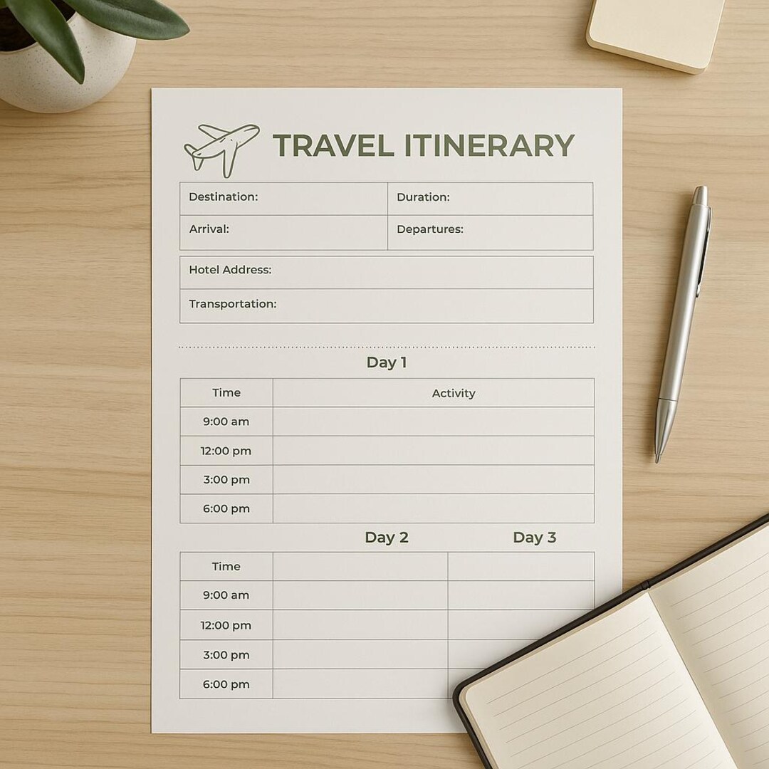 Sage Green Travel Itinerary Template | Minimal Trip Planner Printable ...