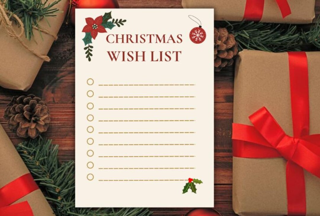 Editable Christmas Wish List | Canva Template | Festive Gift List ...