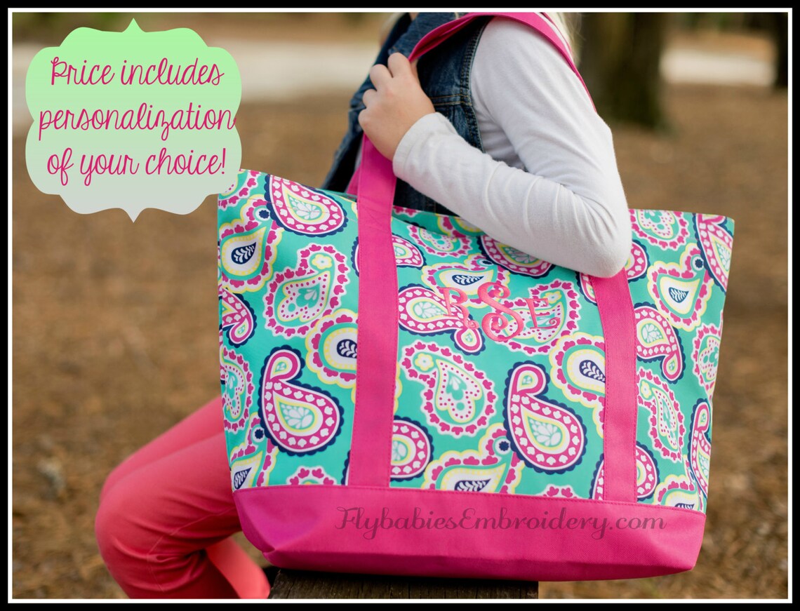 Personalized Tote Bag Girls Monogrammed Travel Bag Paisley | Etsy