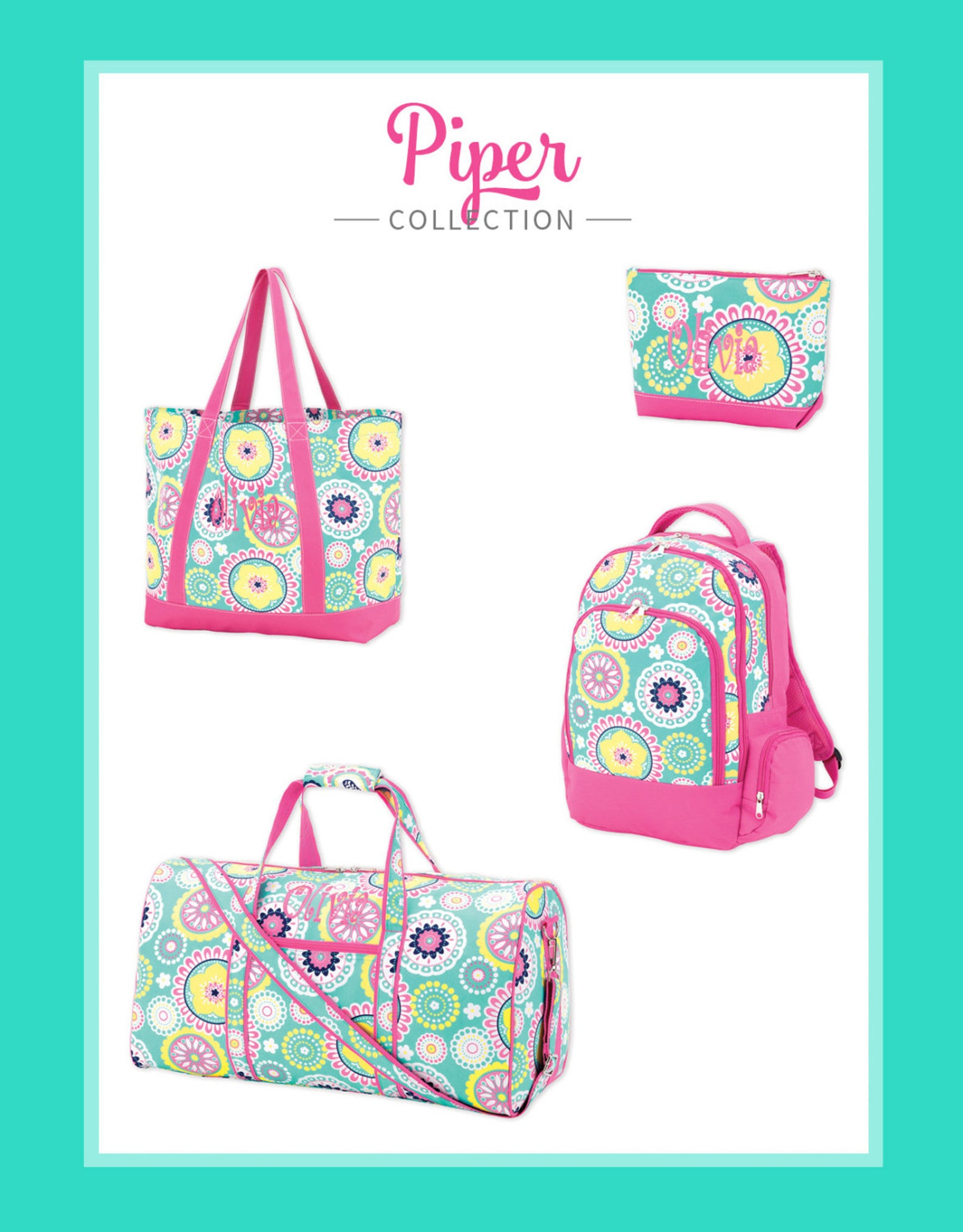 Personalized Tote Bag Girls Monogrammed Travel Bag - Etsy