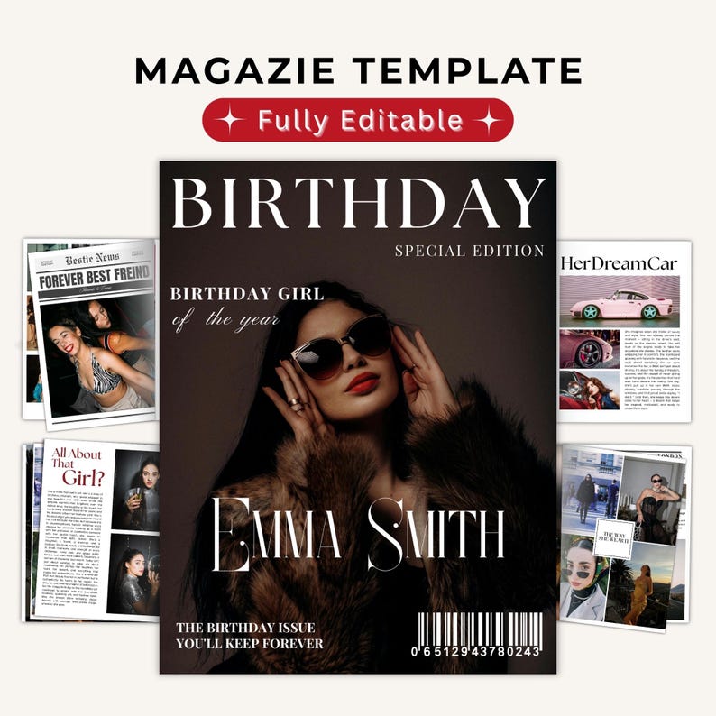 Canva Birthday Magazine Template, Personalized Birthday Gift for Best ...