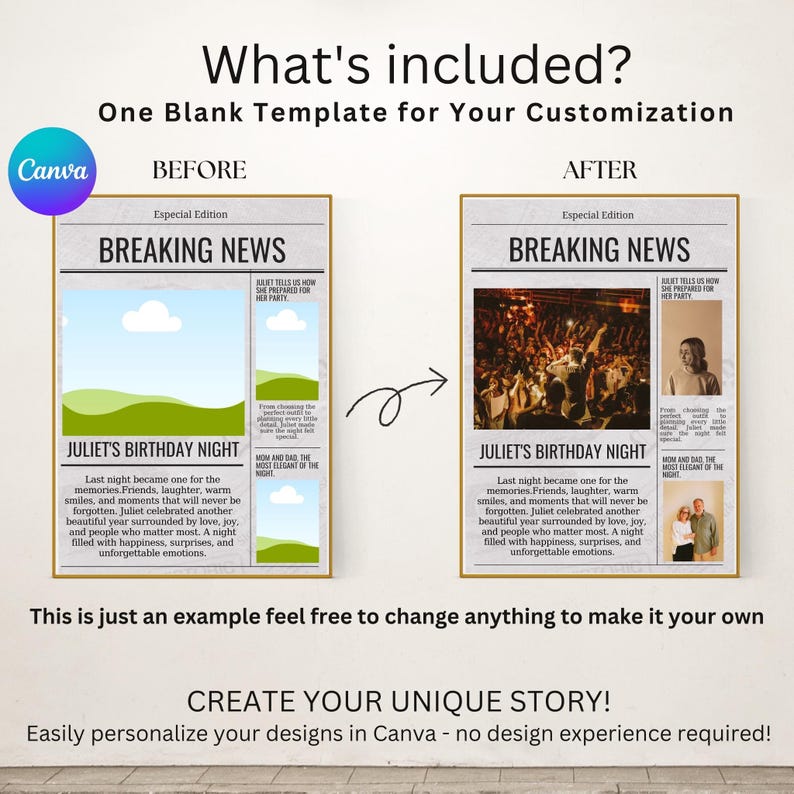 Custom Newspaper Poster 11x14 Printable, Photo Collage Canva Template ...