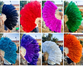 White Ostrich Floss Feather Fan, Feather Fan for Burlesque Fan Dance ...