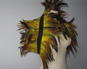 B 32inch Long 2 Layer Burlesque Black Rooster Coque Feather Shrug Cape ...