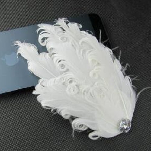 2pcs White Feather Hair Clips With Rhinestone - Etsy