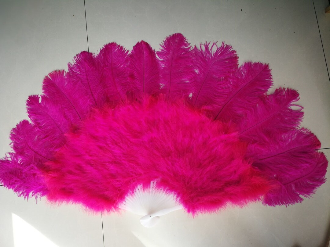 24x44inch Hot Pink Large Fans Burlesque Dance Feather Fan Bridal ...