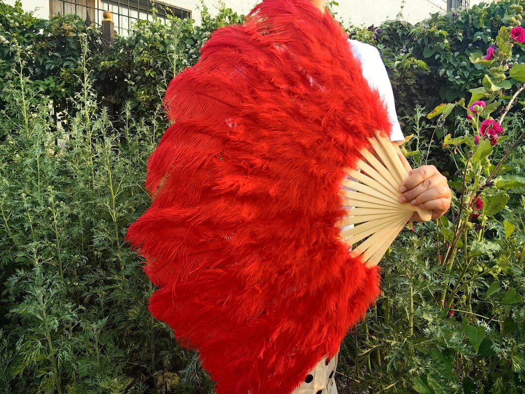 Large Ostrich Feather Fan,burlesque Dance Marabou Feather Fan,wedding ...