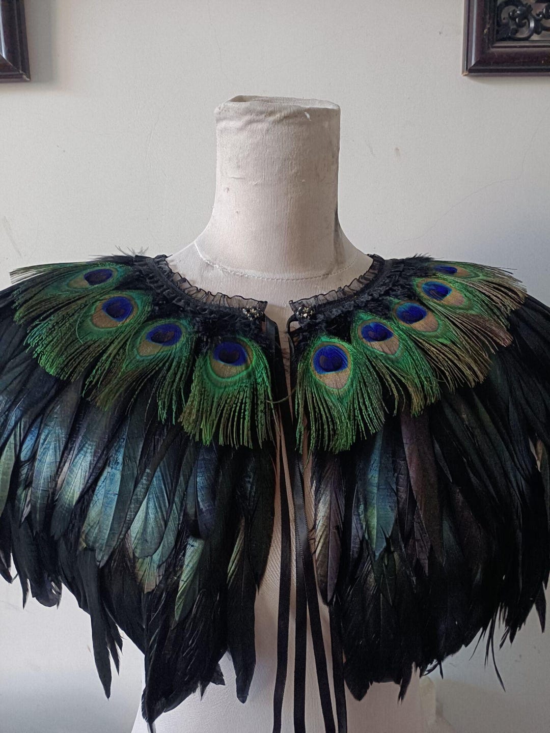 Deluxe Natural Peacock Black Feather Collar or Cape, Fantasy Feather ...