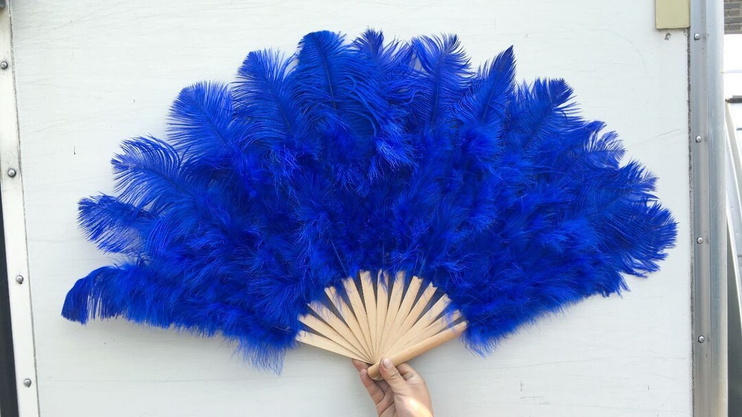 18x36inch Royal Blue Large Feather Fan Burlesque Dance Feather Fan ...