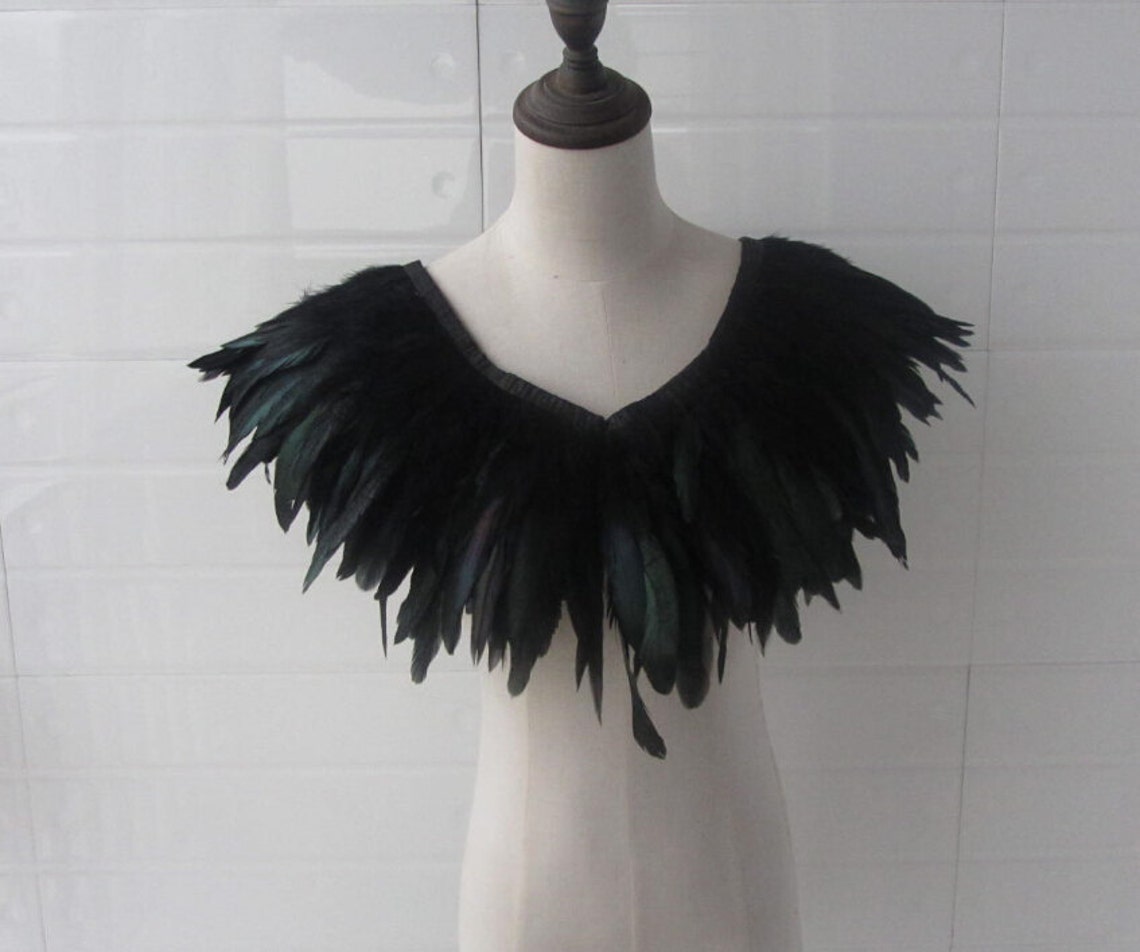 C 28 Long Burlesque Black Rooster Coque Feather Collar | Etsy