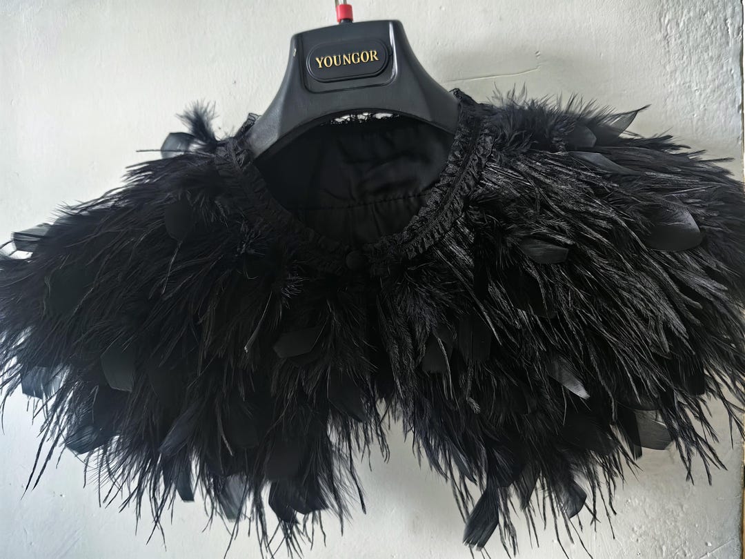 Deluxe Natural Black Ostrich Feather Collar or Cape, Fantasy Feather ...